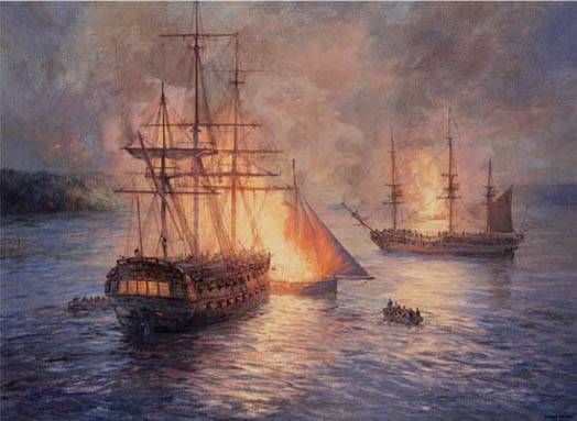 Fireships on the Hudson River. Night attack on HM ships Phoenix and Ro ...