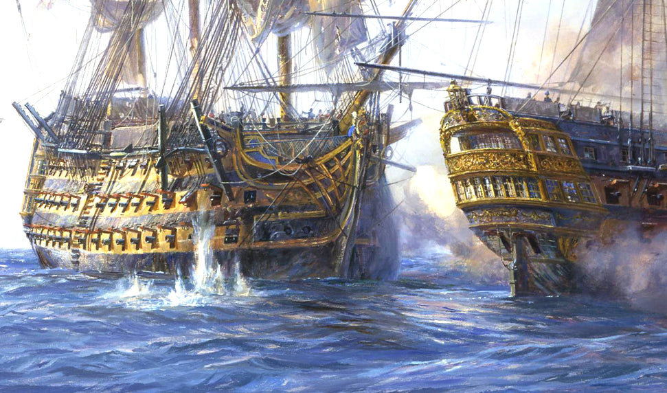 Geoff Hunt Print - Victory breaks the enemy line at Trafalgar, 21st ...